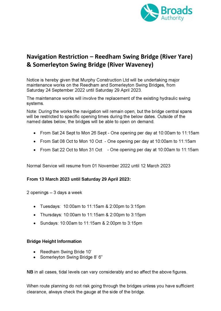 NTM 06 2022 UPDATE - Reedham Swing Bridge and Somerleyton Swing Bridge ...